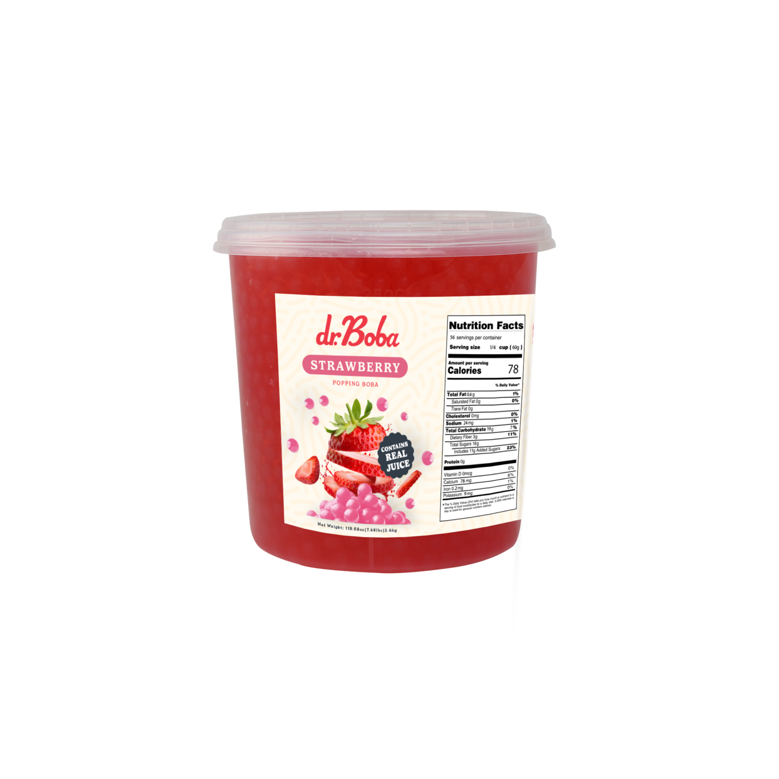 Dr. Boba Strawberry Popping Boba 7.5 lb Tubs - Sunny Sky Products